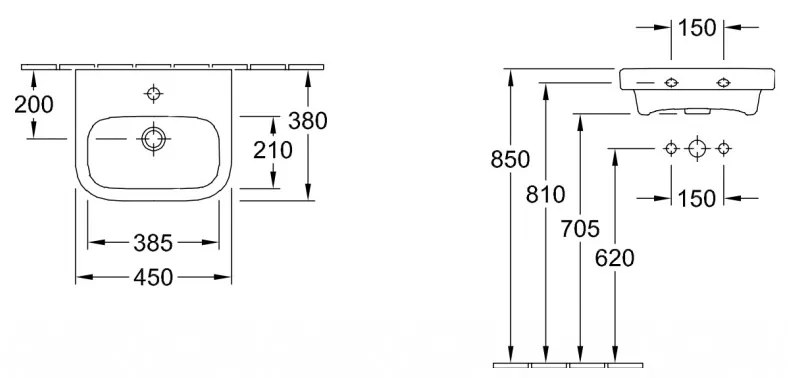 Villeroy & Boch Villeroy &amp; Boch ARCHITECTURA - Umyvátko, 450x380x145 mm, s přepadem, bílá Alpin CeramicPlus 437345R1