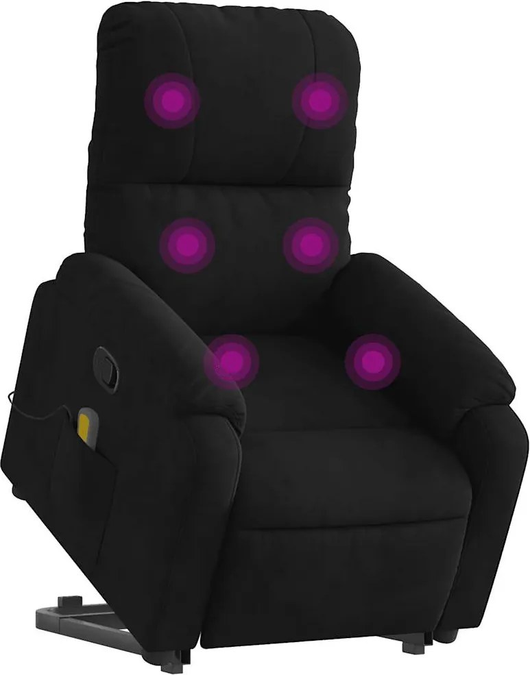Zvedací masážní polohovací křeslo černé tkanina z mikrovlákna 3204939