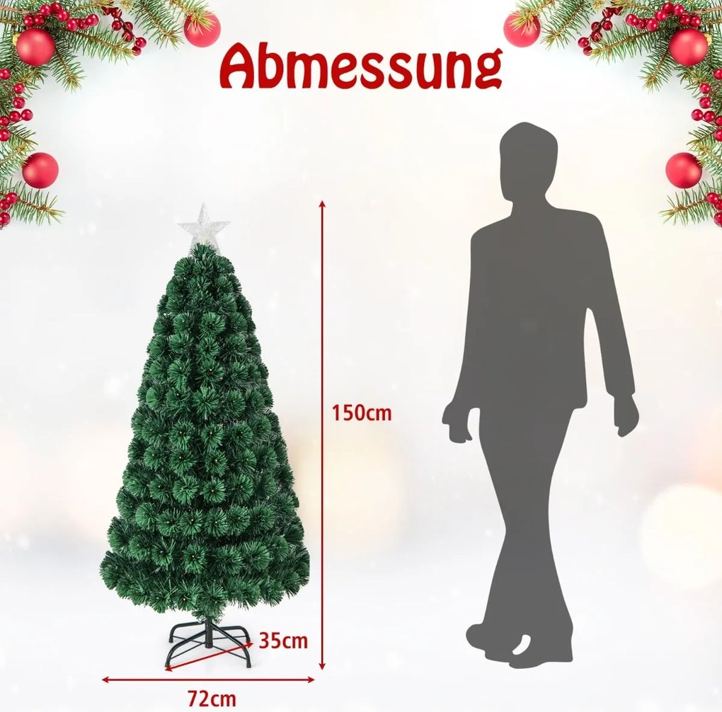 Costway Umělý vánoční stromek 150 cm s 8 režimy osvětlení Vánoční strom