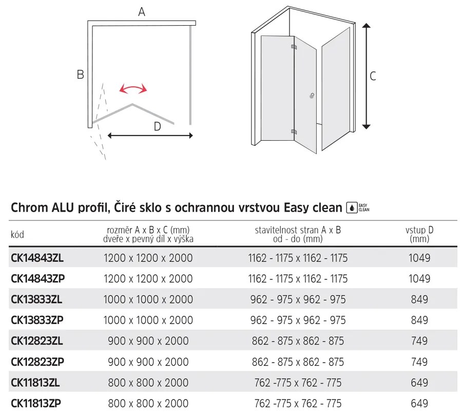 Mereo Novea čtvercový sprchový kout 90 x 90 x 200 cm zalamovací levá s pevnou stěnou aluchrom čiré CK12823ZL