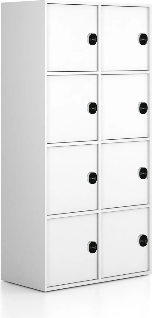 Kancelářská skříň FRAME, 8x dveře, 872 x 450 x 1735 mm, RFID zámek, bílá