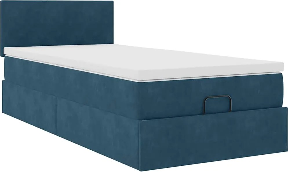Osmanský rám postele s matrací tmavě modrá 100x200cm samet 3311685