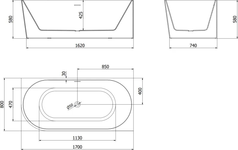 Mexen Mia, volně stojící rohová vana, pravá, 170 x 80 cm, bílá, měděný přepad, 52691708000P-65