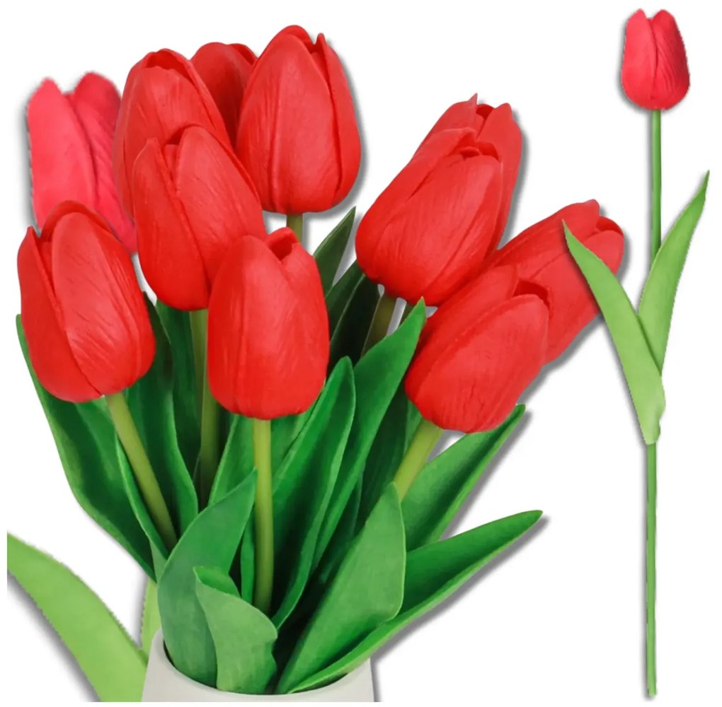 Camerazar Umělá kytice červených tulipánů 10 ks luxusních dekorativních květin pro interiér