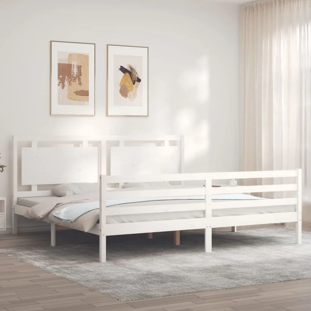Rám postele s čelem bílý 200 x 200 cm masivní dřevo 3194072