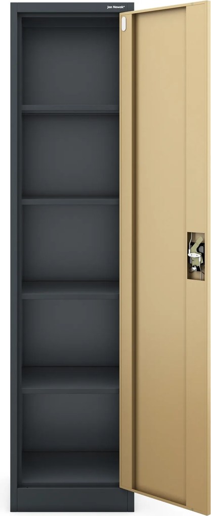 Kovová kancelářská skříň na spisy a dokumenty, antracit/ořech, 450x1850x400 mm: ALEX Eco Design