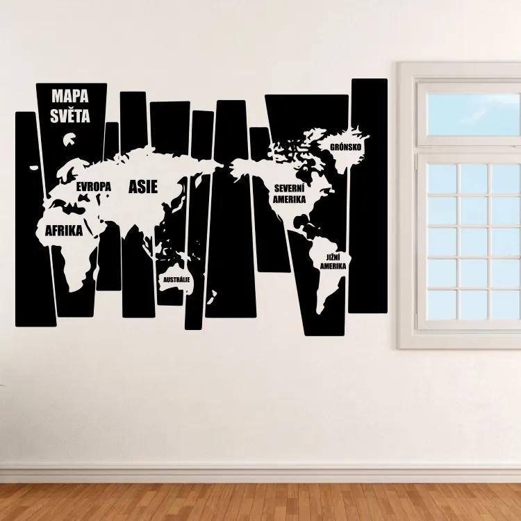 Mapa světa v pruzích - vinylová samolepka na zeď 120x83cm