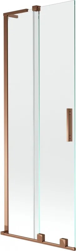 Mexen Velar L, 2-křídlová posuvná vanová zástěna 75 x 150 cm, 8mm čiré sklo, růžové zlato, 896-075-003-01-60