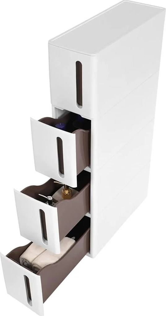 Plastový kuchyňský organizér se 4 zásuvkami 45x17x83 cm, bílý-hnědý