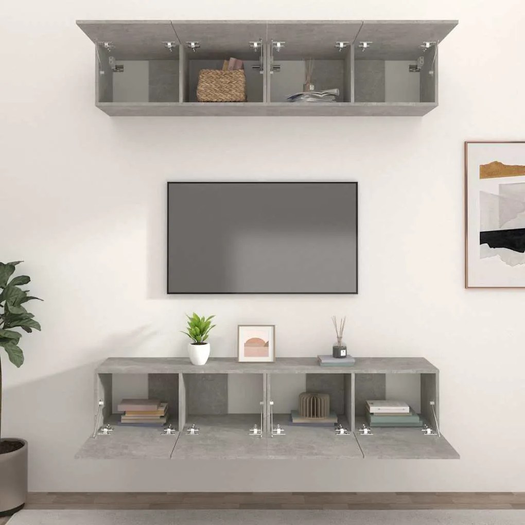TV skříňky 4 ks betonově šedé 80 x 30 x 30 cm kompozitní dřevo 3114185