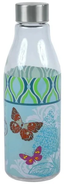 Modrá skleněná láhev Ego Dekor Butterfly, 600 ml