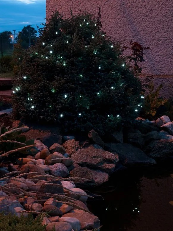 LED venkovní solární světýlka na zahradu, 5 m, ledově bílá, 50 diod, černý kabel, IP44, solární panel