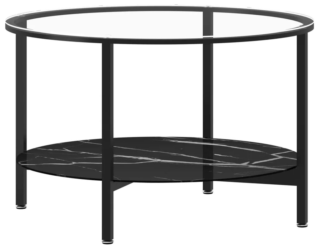 Čajový stolek černý a černý mramor 70 cm tvrzené sklo - Default Title