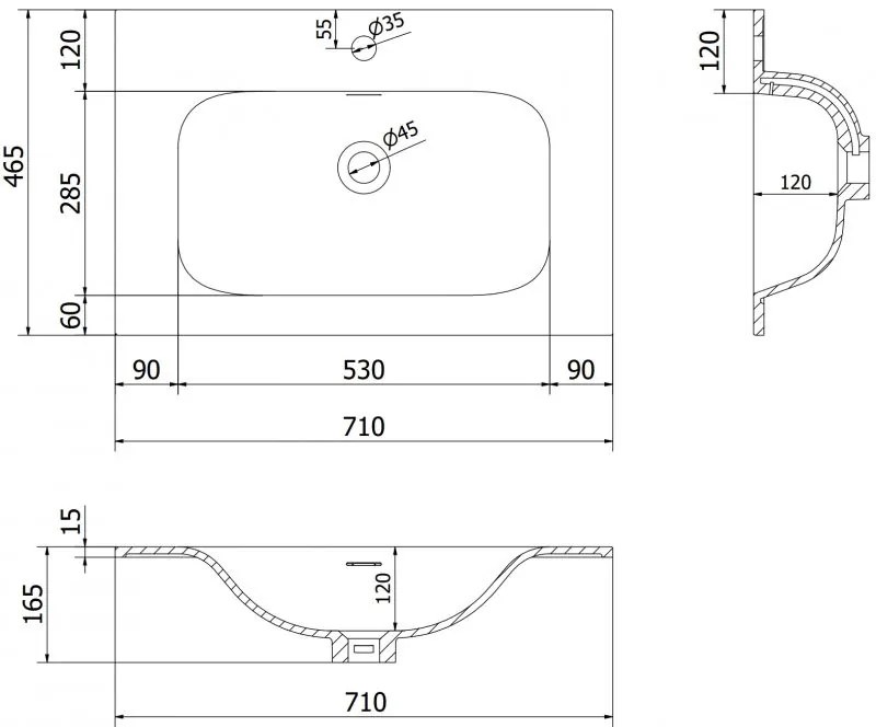 Mexen Vela, umyvadlo na zapuštění 71 x 46,5 cm, bílá lesklá, 25237000