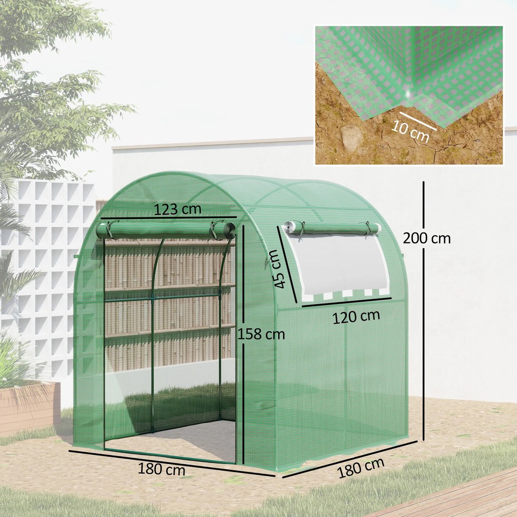 Skleník Outsunny, 180 x 180 x 200 cm, fóliový skleník s rolovacími dveřmi, UV ochrana, skleník, domek na rajčata s bočním oknem, PE síťová fólie, zim…