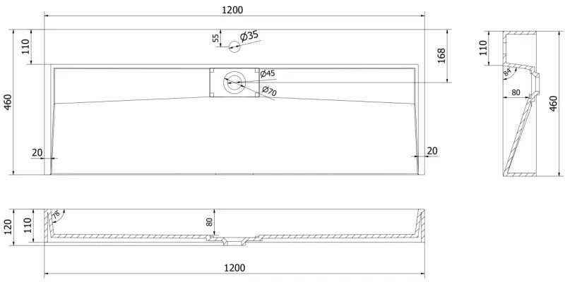 Mexen Ava, umyvadlo na desku z konglomerátu 1/O 120 x 46 cm, černá matná, 23011271