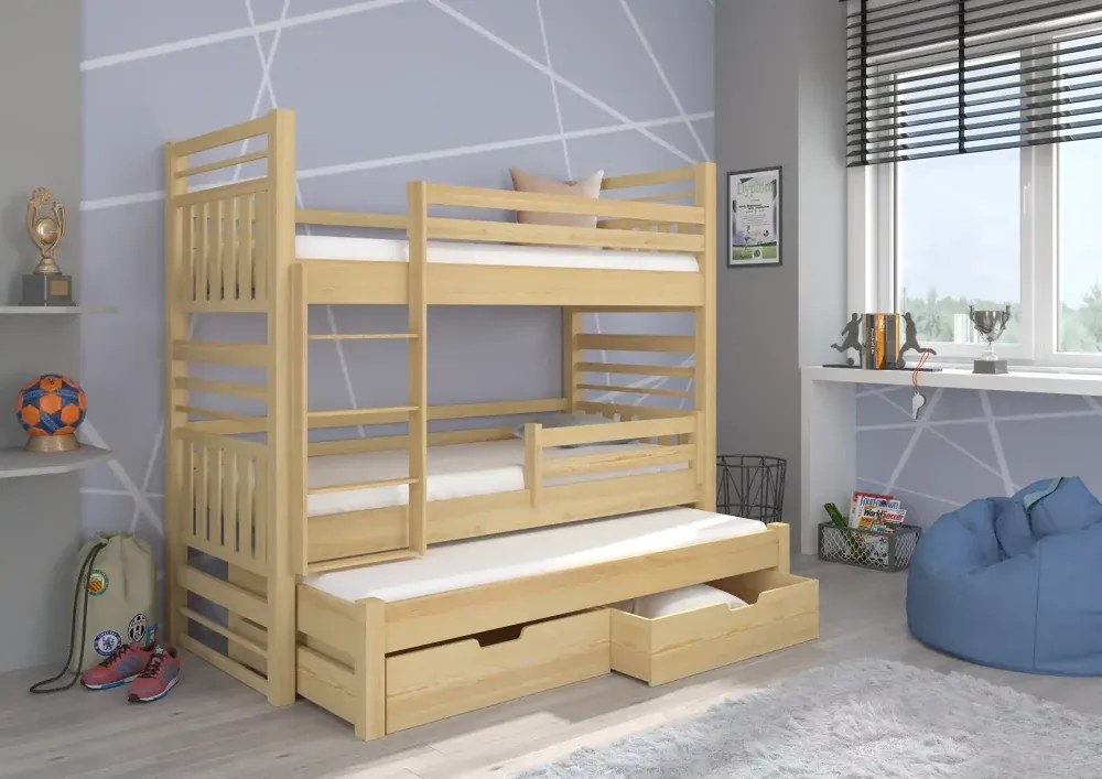Třílůžková patrová postel HIPPO 200x90