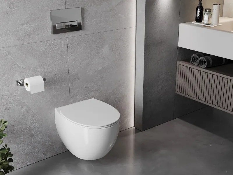 Mexen Egg WC mísa Rimless s pomalu sklápějícím sedátkem slim, duroplast, bílý lesk - 30245000