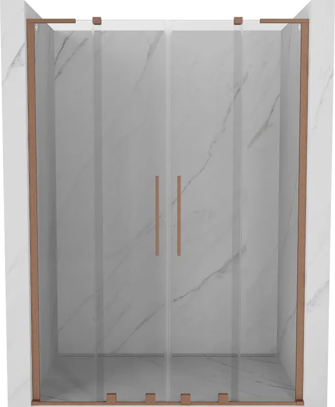 Mexen Velar L Duo, posuvné sprchové dveře do otvoru 160 cm, 8mm čiré sklo, měděná matná, 871-160-003-02-65