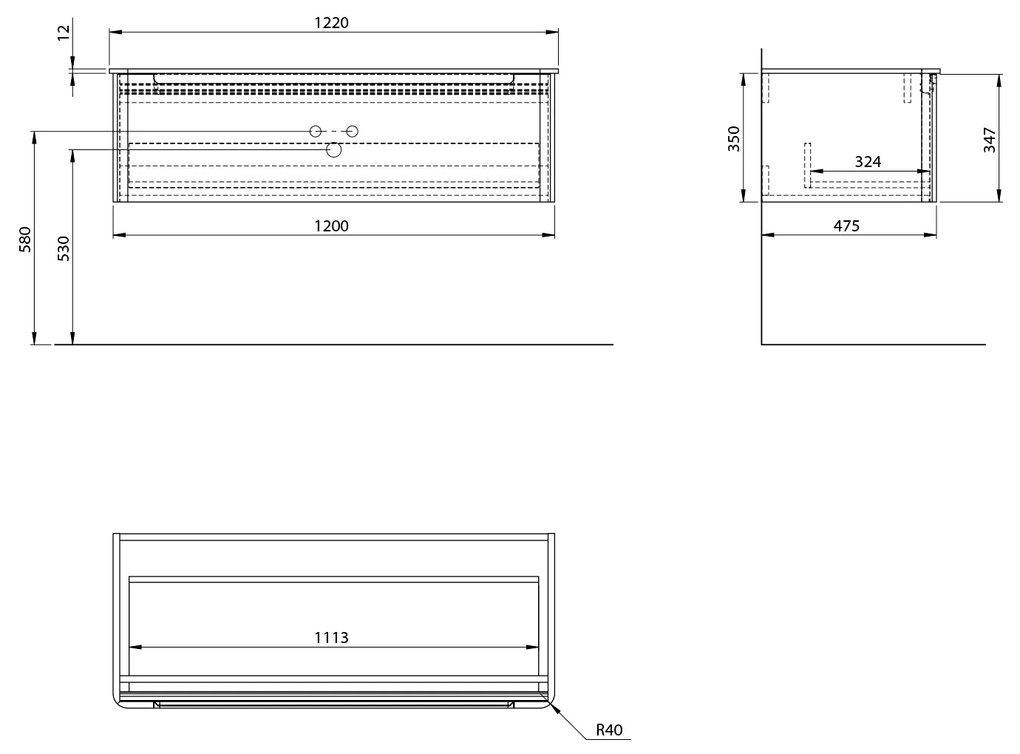 Sapho Kerala koupelnová skříňka pod dvojumyvadlo 120 x 35 x 47,5 cm 1x zásuvka bílá lesk KR120-3030