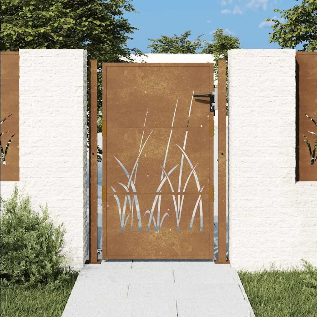 Zahradní branka 100 x 125 cm z corten oceli, design s trávou 153174