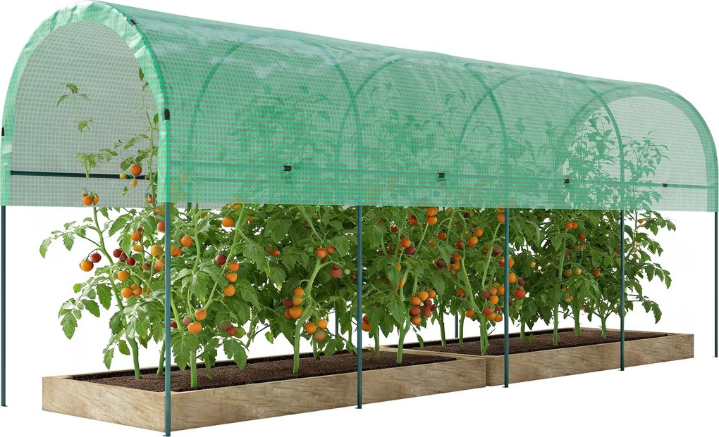 Outsunny tunelový skleník s obloukovou střechou — ocelový rám a zemní kotvy, zasouvací otevřený tunel, 400 × 120 × 170 cm, zelený | Aosom