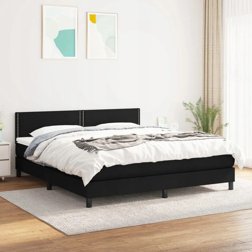 Box Spring Postel S Matrací Černá Textil Černá Hladké s hřebíky 160 x 200