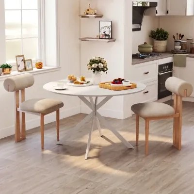 HOMCOM Kulatý jídelní stůl pro 4 osoby, kuchyňský stůl v industriálním stylu s ocelovými nohami, do jídelny, kuchyně, bílý