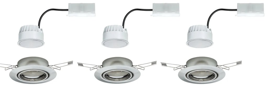 Paulmann 93425 LED base, set kulatých bodovek z kartáčovaného hliníku, 3x5W LED 3000K, 3 krokové stmívání, prům. 9cm
