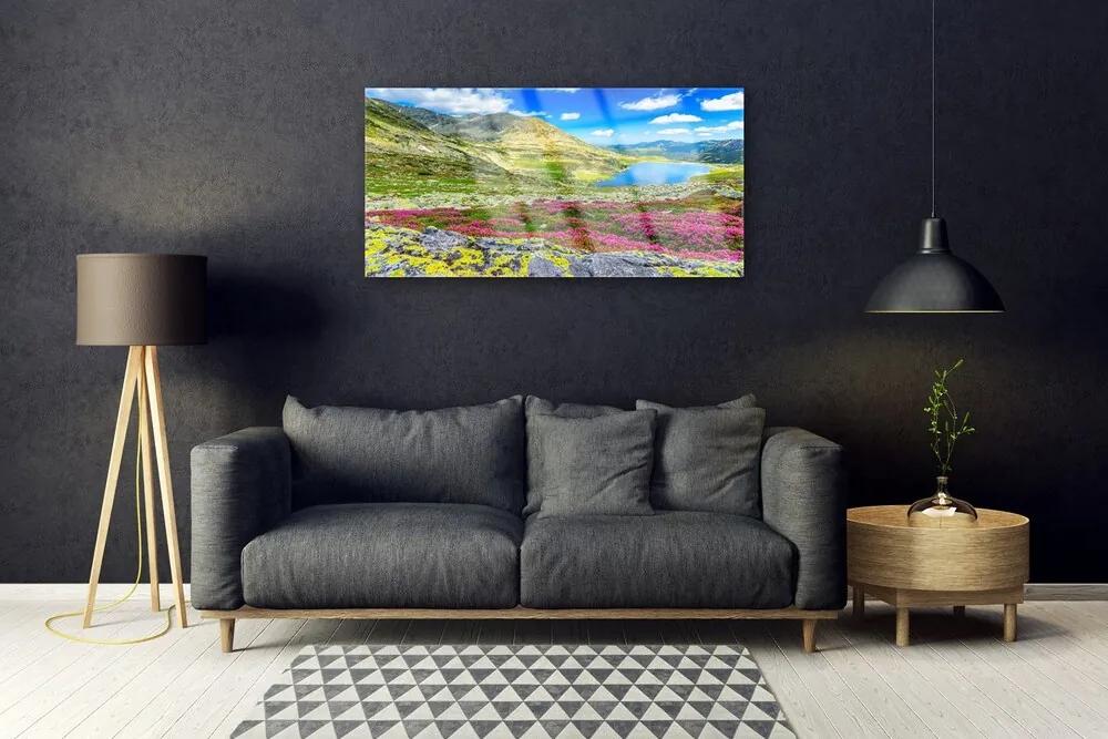 akrylový obraz Hora Záliv Louka Příroda 100x50 cm