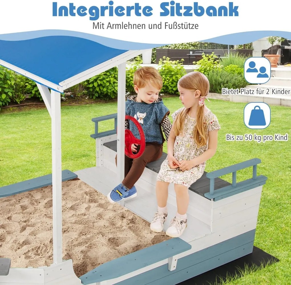 Costway Pískoviště se střechou dřevěné pirátské lodi pískoviště se stožárem