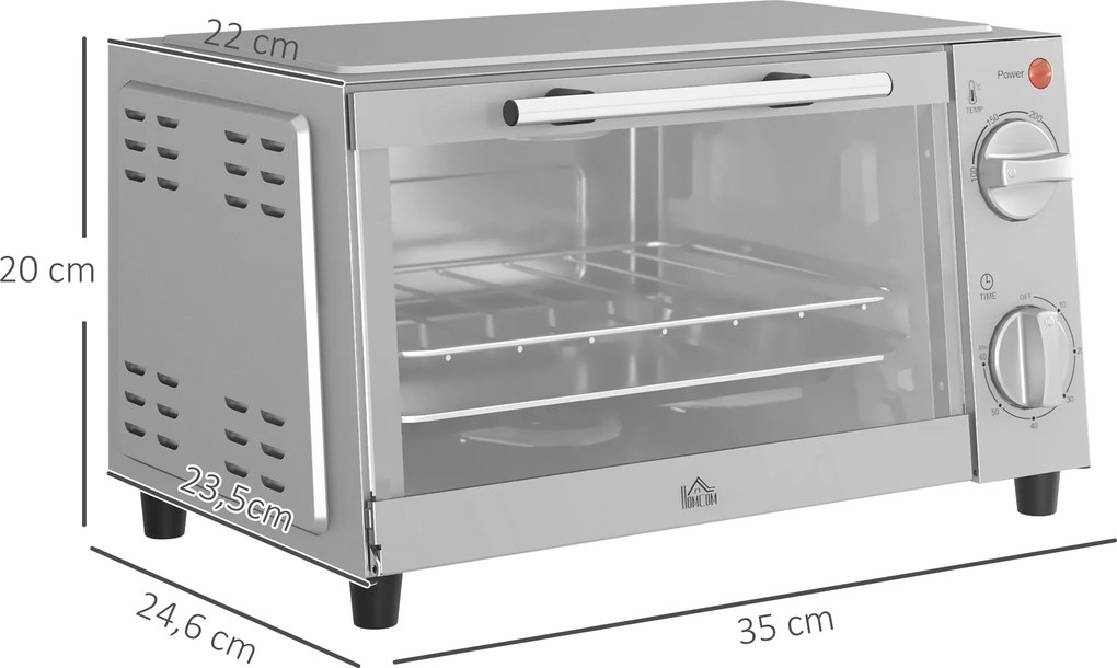 HOMCOM Mini trouba 9L Mini trouba s pečicím plechem, grilovací rošt, 100 °C-230 °C, s nastavitelnou teplotou a dobou pečení, časovač na 60 min, 750 W…