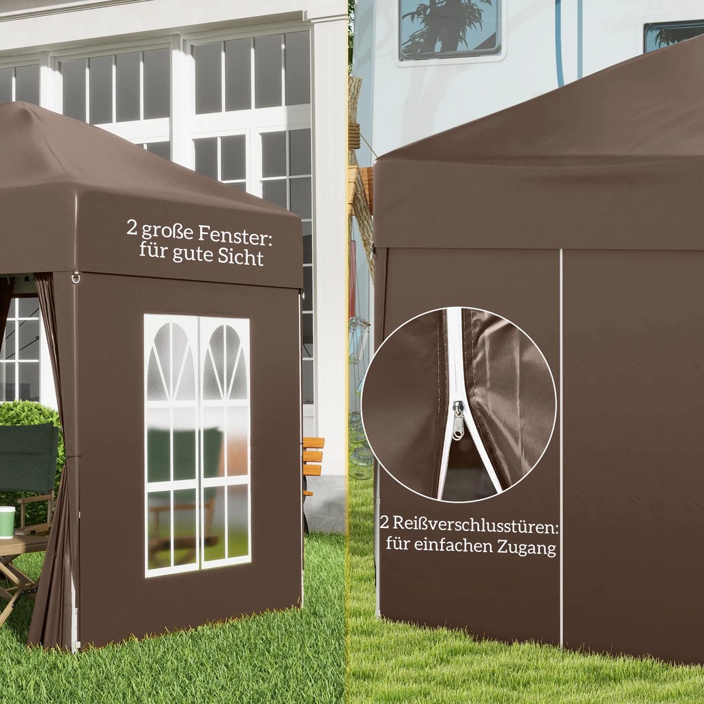 Outsunny Pavilon 2x2m Voděodolný, Skládací Pavilon s 4 Bočními Stěnami, Okenními Odtokovými Otvory, Skládací Párty Stan UV 30+, Zahradní Stan s Přepr…