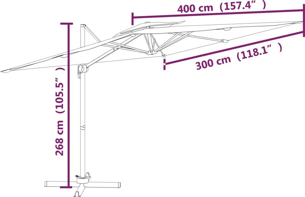 vidaXL Konzolový slunečník s dvojitou stříškou antracitový 400x300 cm [319948]