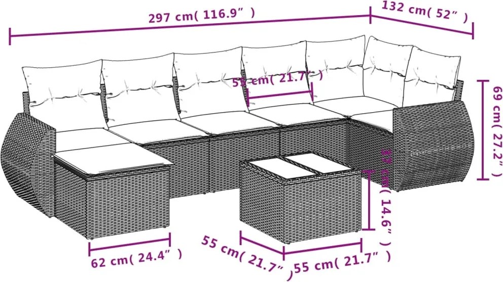 8dílná zahradní sedací souprava s poduškami černá polyratan 3254023