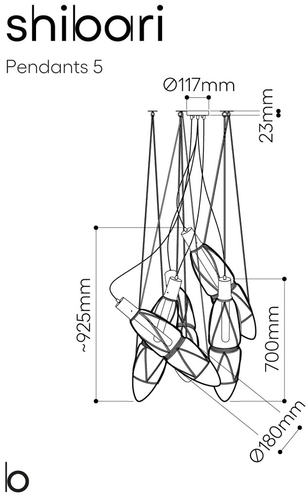 Bomma Závěsné svítidlo Shibari, kompozice 5 kusů