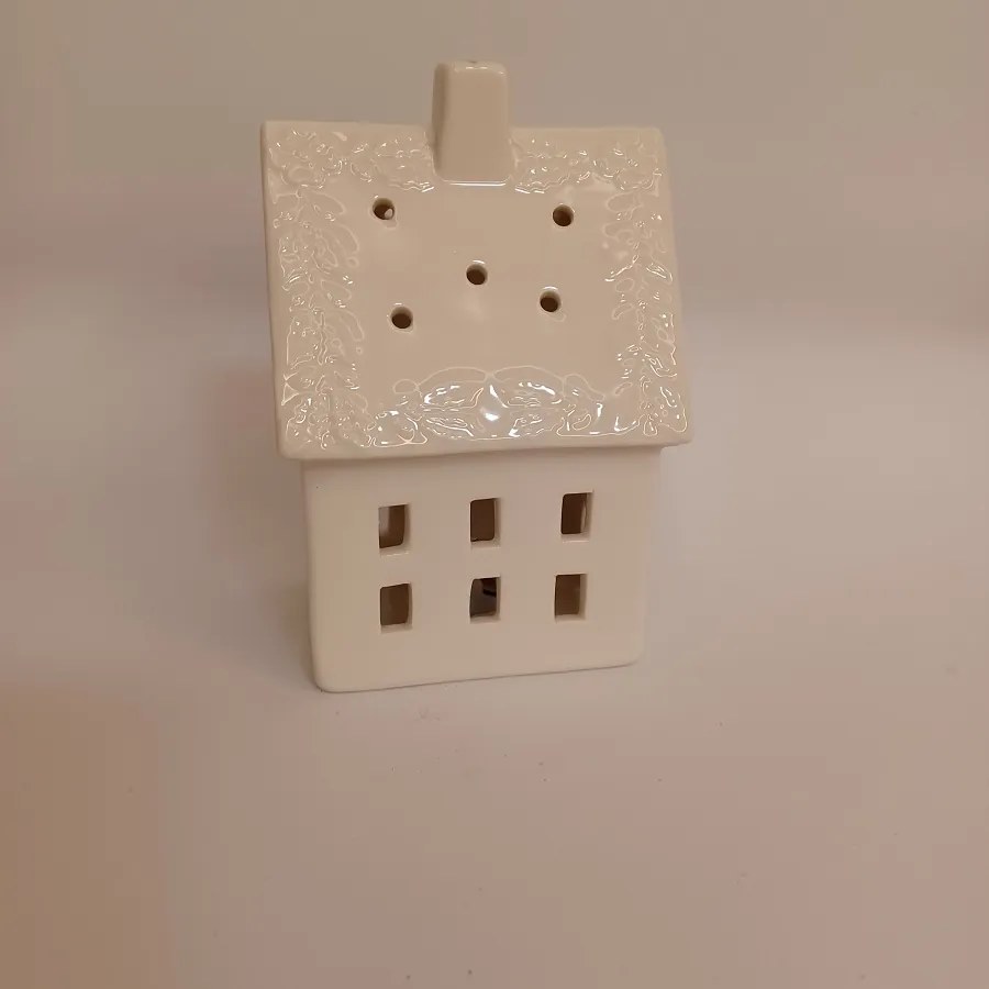LED dekorace keramický domeček, 8,5 × 6,9 × 12,9 cm, teple bílá, 2× LR44