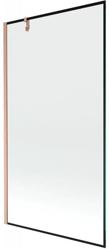 Mexen Next, 1-křídlová vanová zástěna 100 x 150 cm, 6mm čiré sklo - černý vzor, měděná matná, 895-100-000-00-70-65