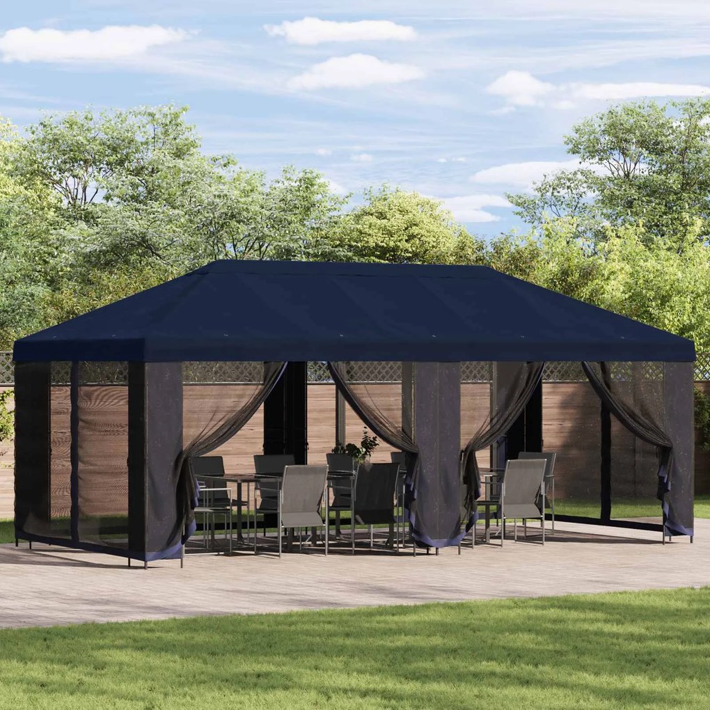 Zahradní altán se stěnami 6 x 3 m Modrá Polyester a ocel 3376025