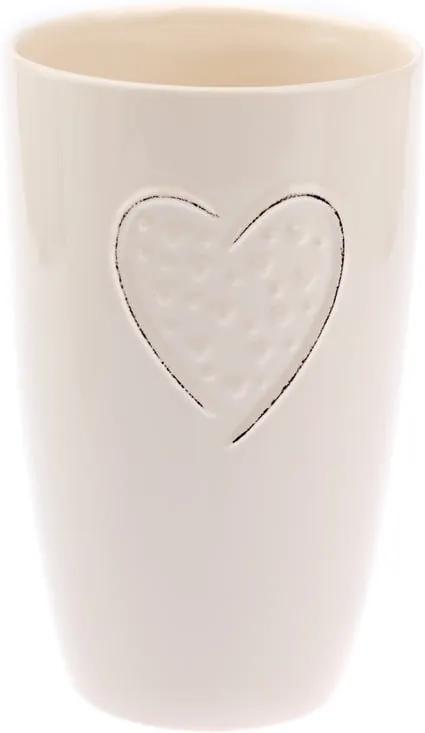 Krémová keramická váza Dakls Heart, výška 21,5 cm