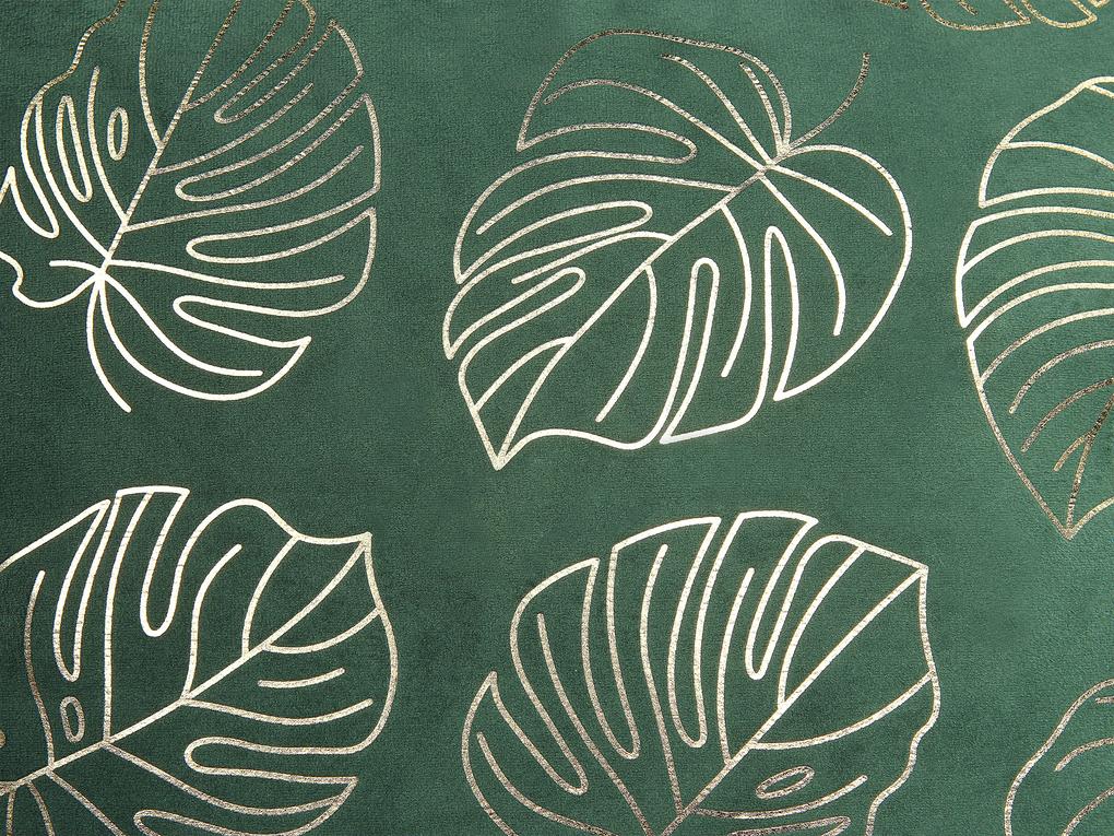 Sada 2 sametových polštářů vzor listů 45 x 45 cm tmavozelené MONSTERA Beliani