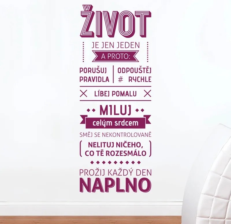Samolepka na zeď - Život je jen jeden Barva: Oranžová světlá, Velikost: 100x38 cm