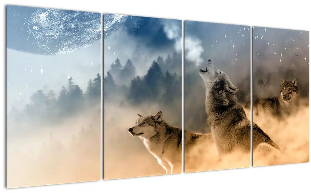 Obraz - vlci vyjící na měsíc (160x80 cm), 40 dalších rozměrů