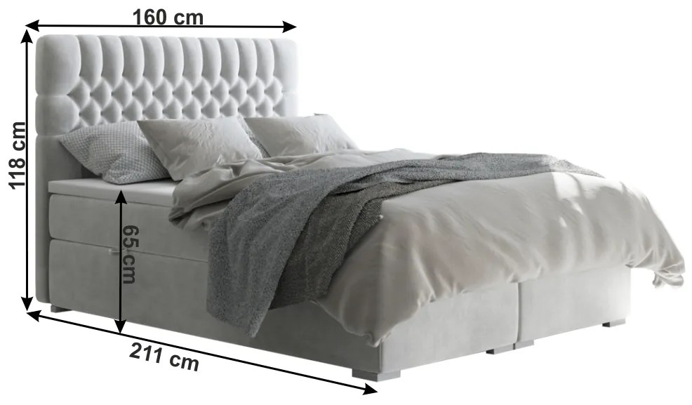 Boxspring postel Wainag 160x200, světle šedá