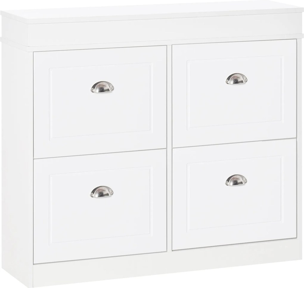 HOMCOM Skříň na boty Úložná jednotka na boty rozměry 98D x 24Š x 83V cm 4 výklopné dvířka Dvojitá úroveň MDF Bílá
