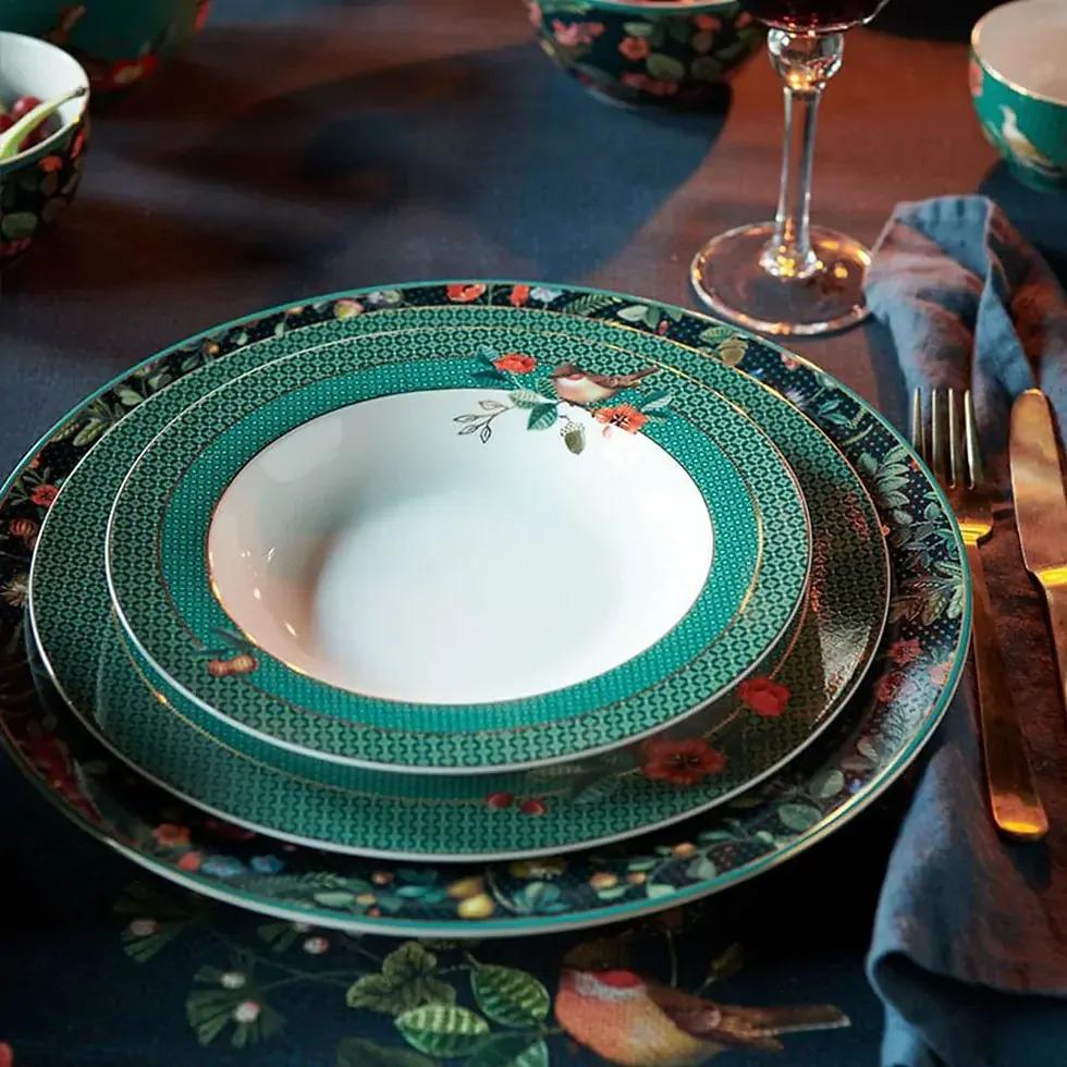 Pip Studio Winter Wonderland hluboký talíř ∅21,5cm, zelený (talíř z tenkostěnného porcelánu)