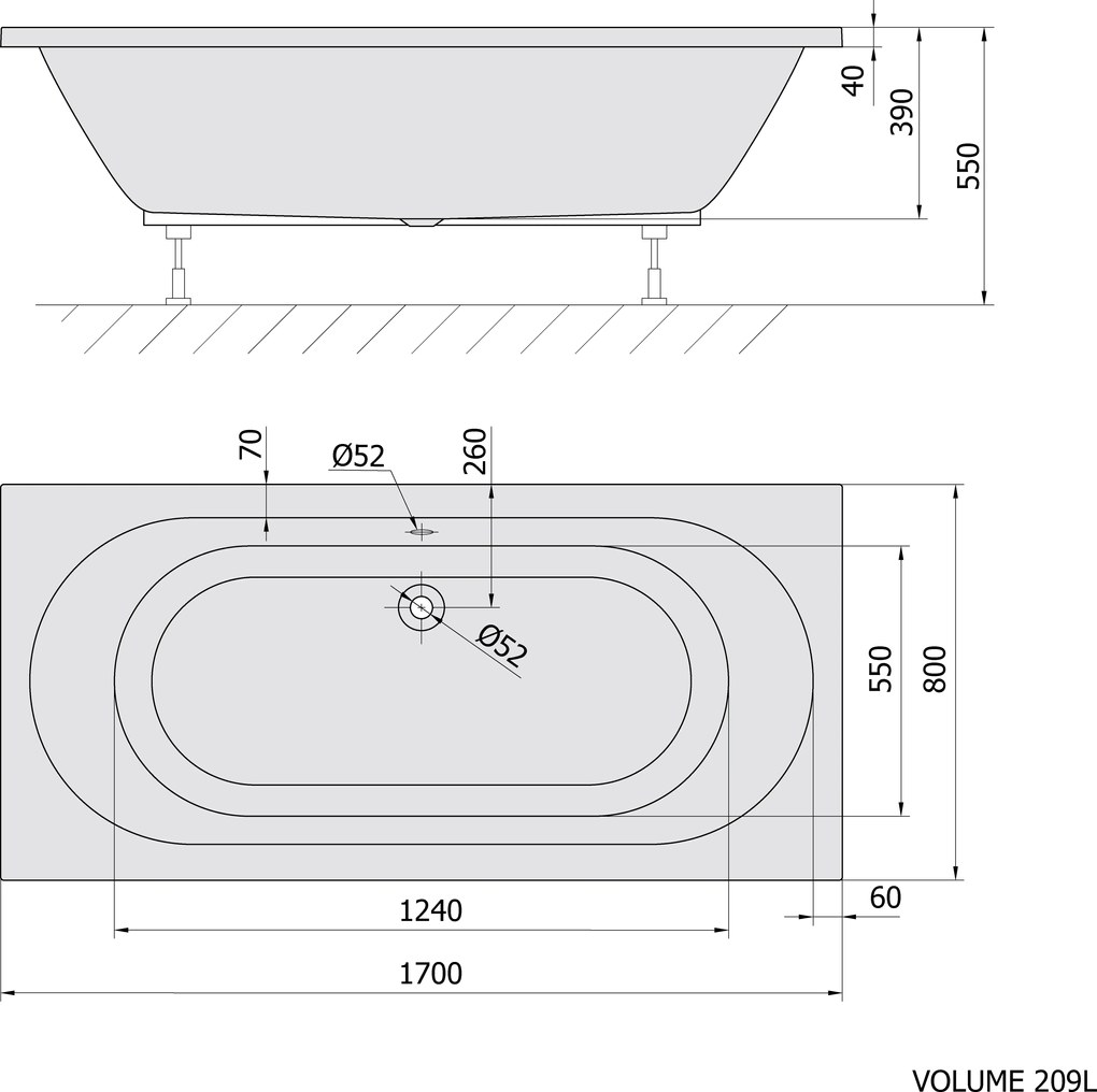 Polysan LEVANA obdélníková vana 170 x 80 x 39 cm bílá mat 71745.11