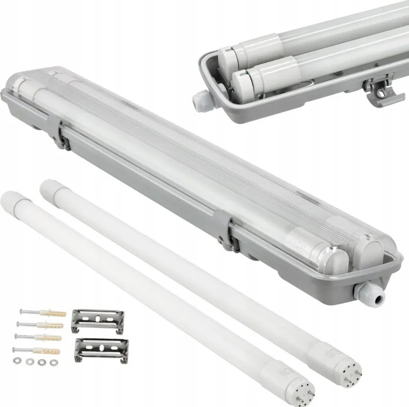 10× Hermetické svítidlo 120 cm - lampa + trubice LED 20× do garáže