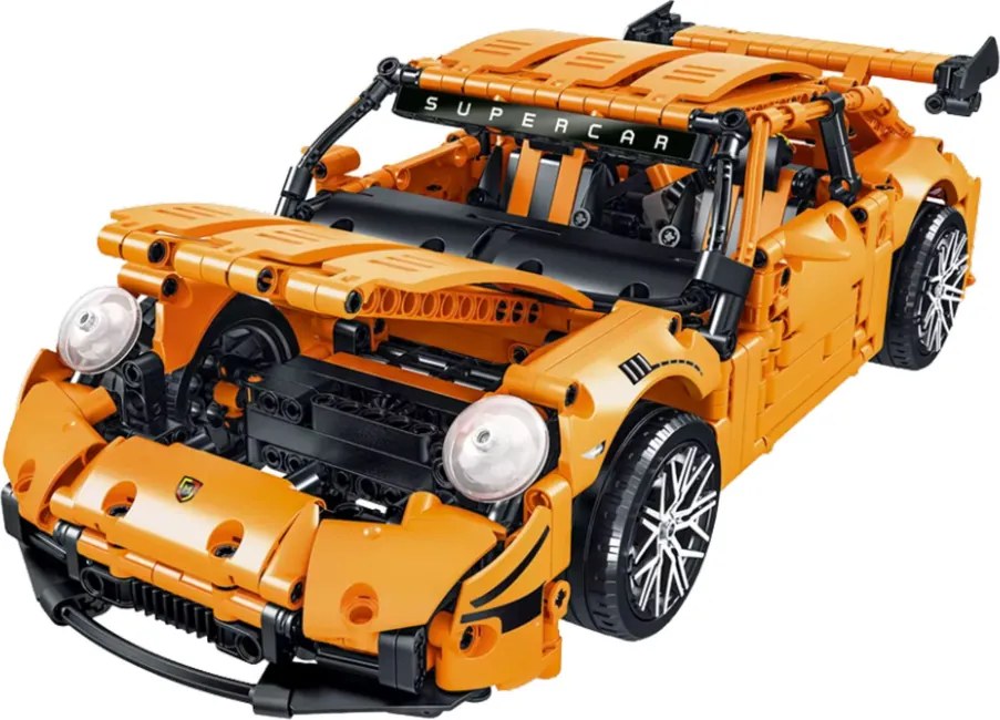 LEAN Toys Stavebnicové kostky – Auto GT Racing, oranžové, měřítko 1:14, 1268 dílů