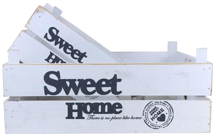 Dřevěná bedýnka Sweet Home v bílé patině  - 40 x 30 x 14 cm